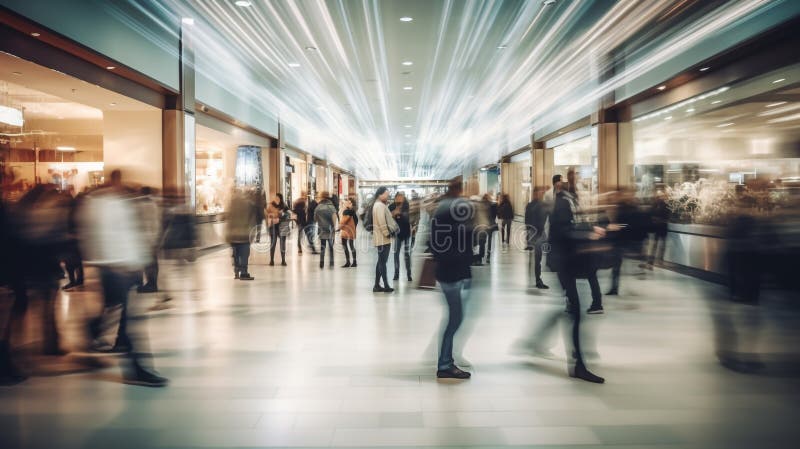 Group of People Go Shopping in Fast Movement in Mall, Generative AI ...