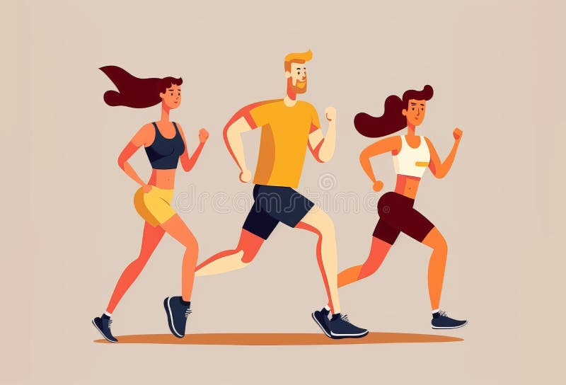 Group of People Going for a Run. Generative Ai Stock Illustration ...