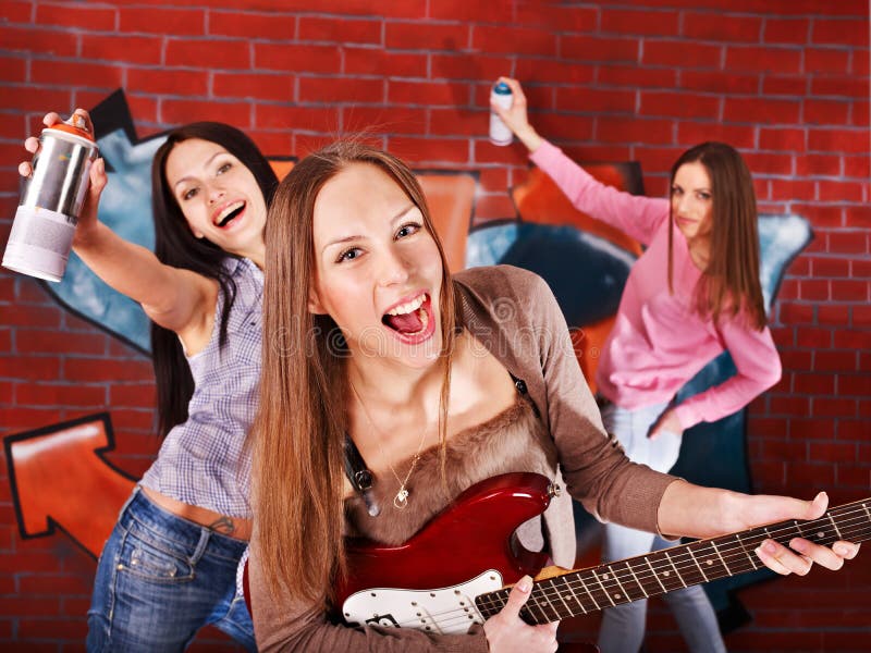 Group people with guitar. stock image. Image of background - 24459371