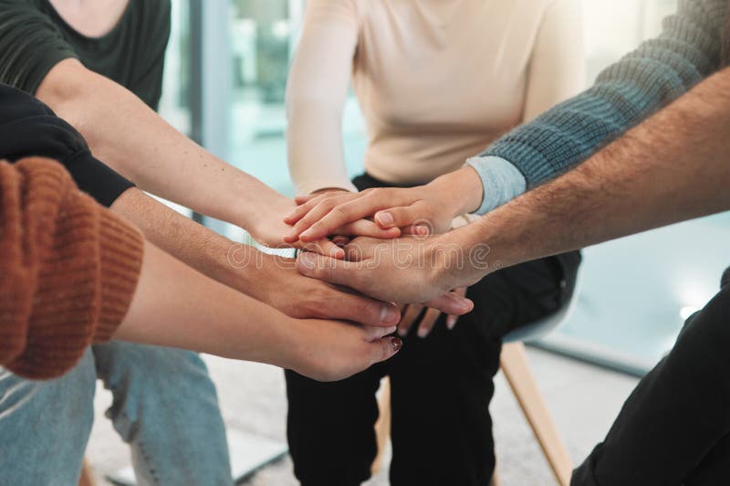 Group, People or Hands with Stack for Therapy, Counseling or Support ...
