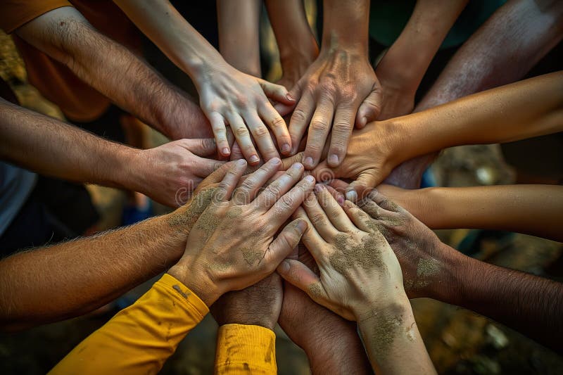 Group of People Hands Together in a Circle, Teamwork. Stock ...