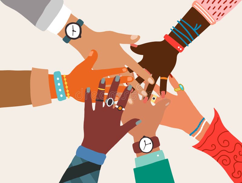 Group of People Hands Together. Vector Illustration in Flat Cartoon ...