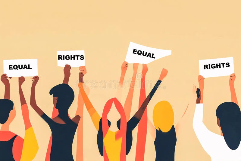 Group of People with Hands Up and Posters for Equal Rights Stock ...