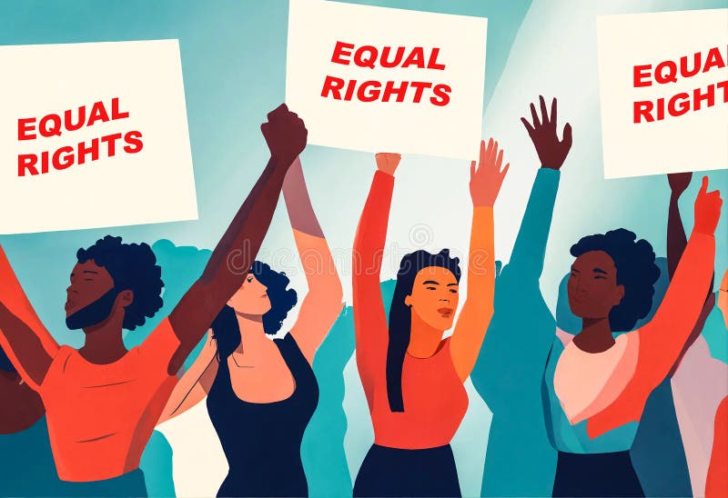 Group of People with Hands Up and Posters for Equal Rights Stock ...