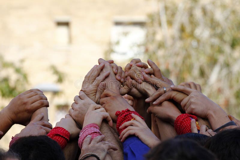 Group of People with Hands Up Together Stock Photo - Image of ...