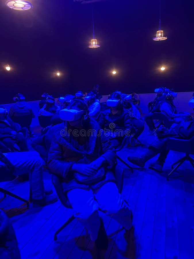 Group of People Have an Immersive Group Experience with Virtual Reality ...