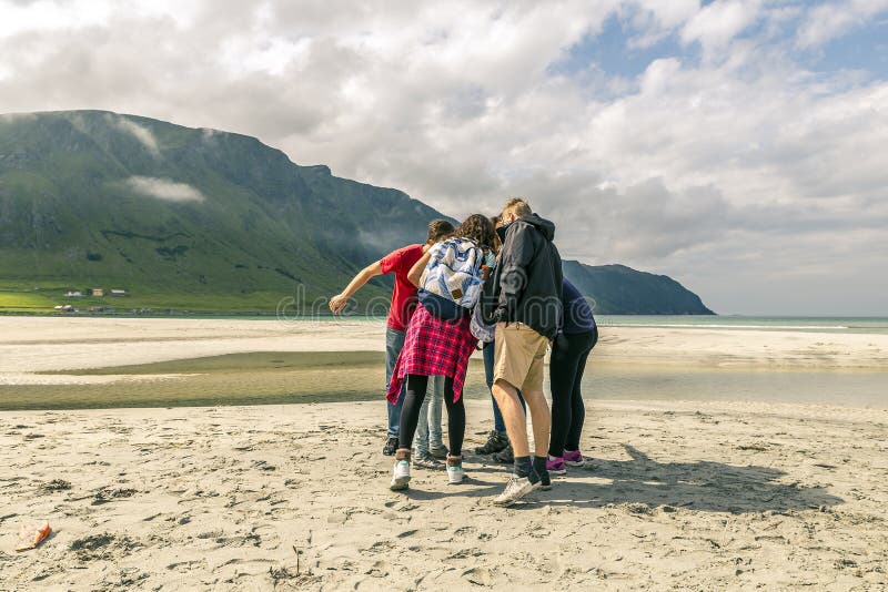 Group of People Having Fun on the Beach of Norway Stock Image - Image ...