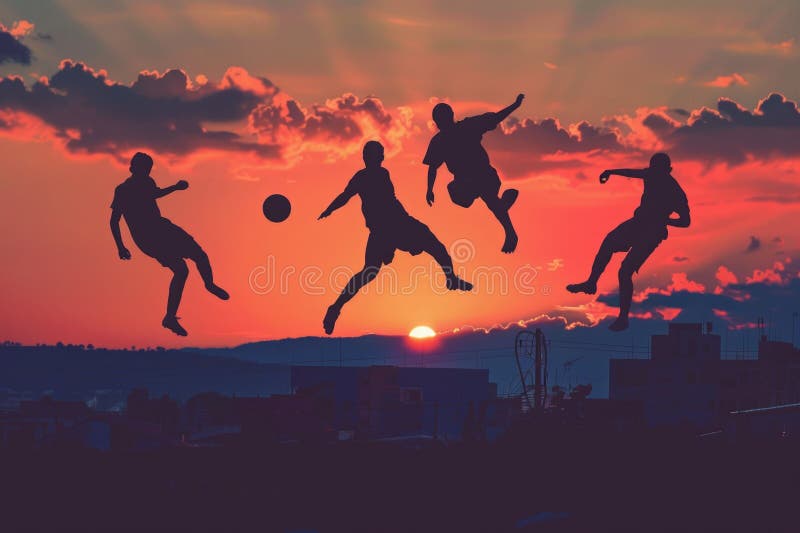 Group of People Having Fun Playing Soccer, Jumping in Mid-air with a ...