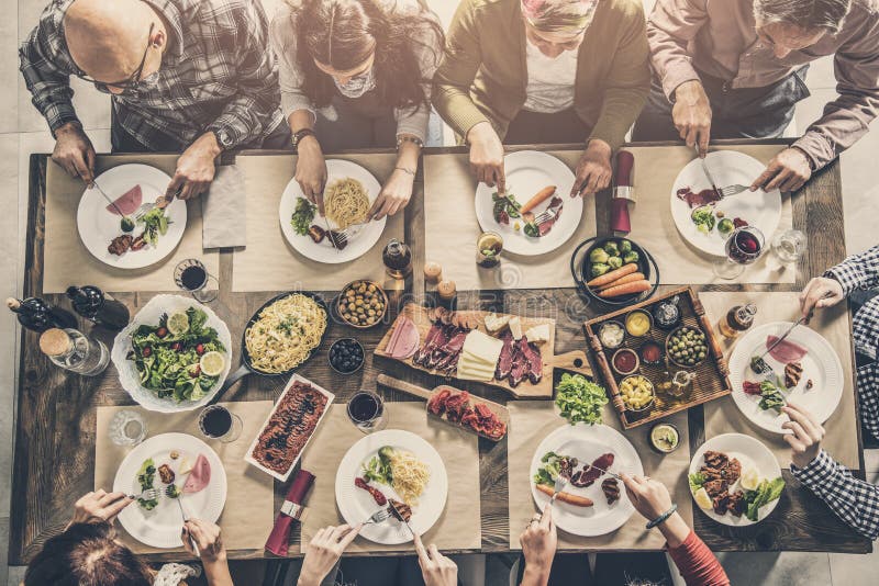 Group of People Having Meal Together Stock Photo - Image of view, lunch ...