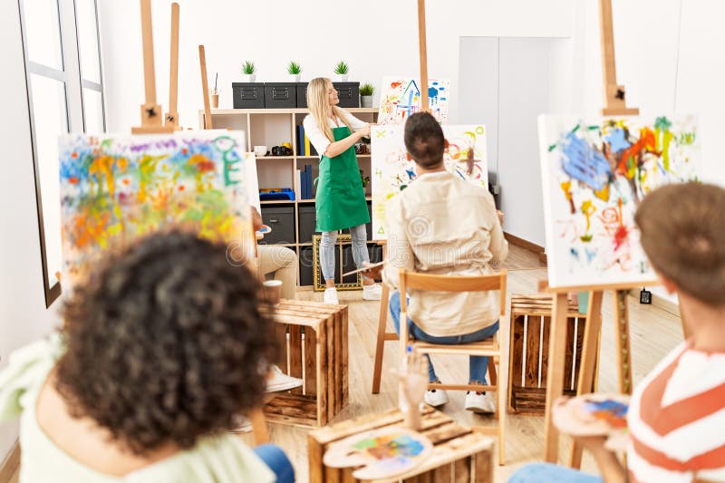 Group of People Having Paint Class at Art Studio Stock Photo - Image of ...