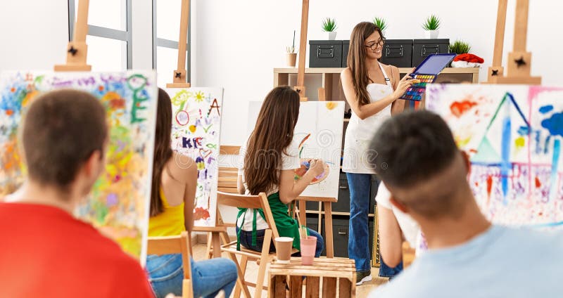 Group of People Having Paint Lesson at Art Studio Stock Photo - Image ...