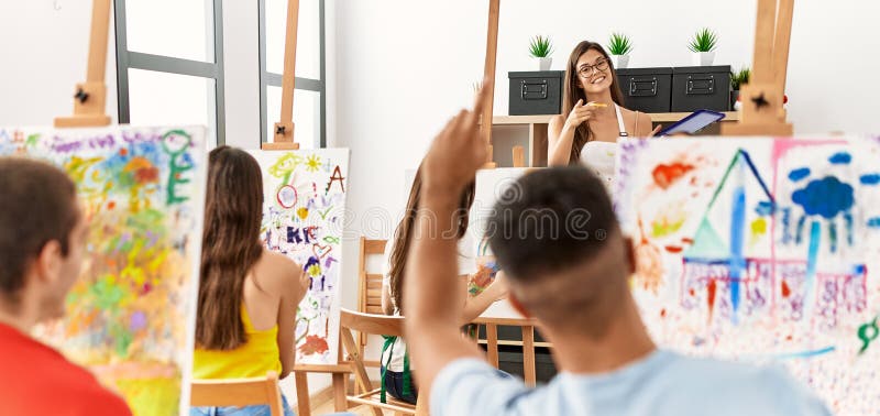 Group of People Having Paint Lesson at Art Studio Stock Image - Image ...