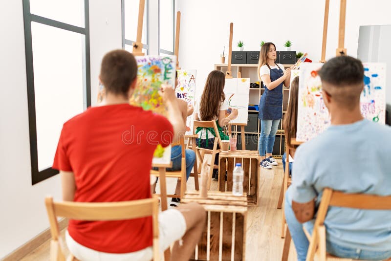 Group of People Having Paint Lesson at Art Studio Stock Photo - Image ...