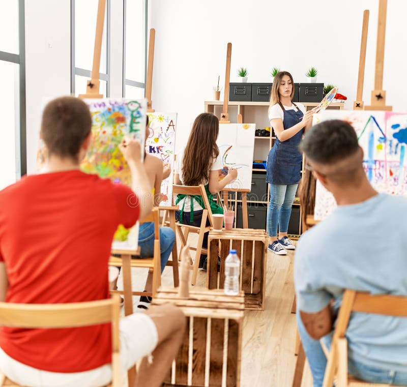 Group of People Having Paint Lesson at Art Studio Stock Photo - Image ...