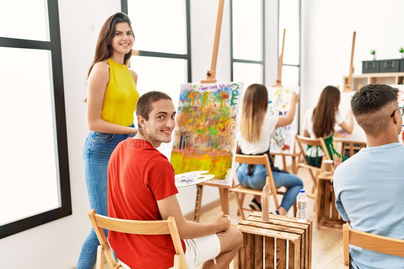 Group of People Having Paint Lesson at Art Studio Stock Photo - Image ...