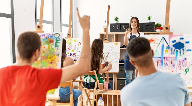 Group of People Having Paint Lesson at Art Studio Stock Photo - Image ...