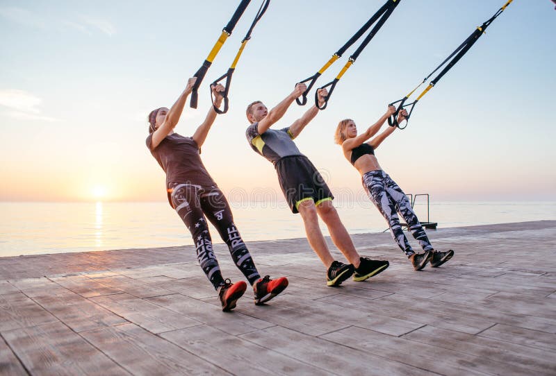 Group of People Having Trx Training Stock Photo - Image of suspension ...