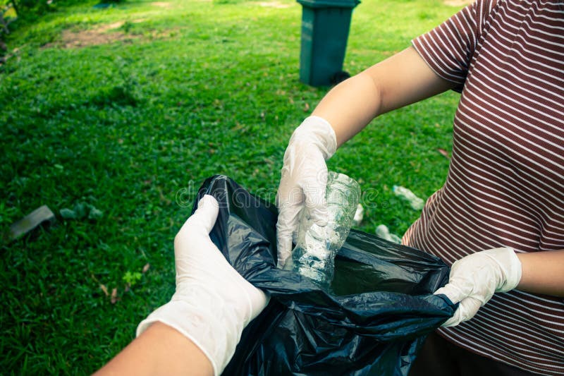 Group of People Help Garbage Plastic Collection for To Keep Clean Stock ...