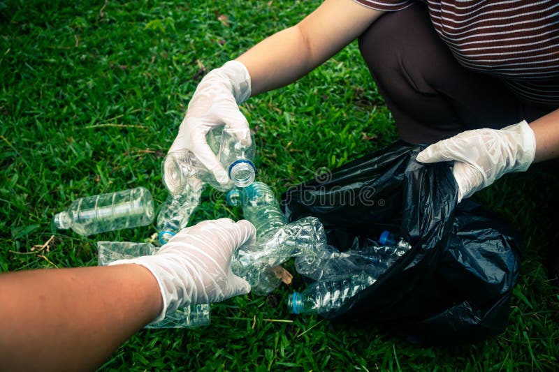 Group of People Help Garbage Plastic Collection for To Keep Clean Stock ...
