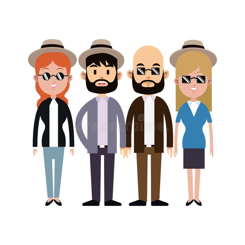 Group People Hipster Hat Sunglasses Beard Stock Vector - Illustration ...