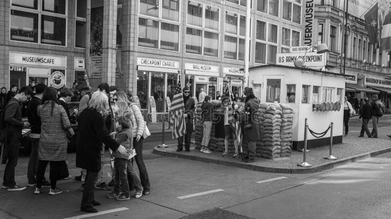 Group of People at Historical Checkpoint Charlie in Berlin Germany ...