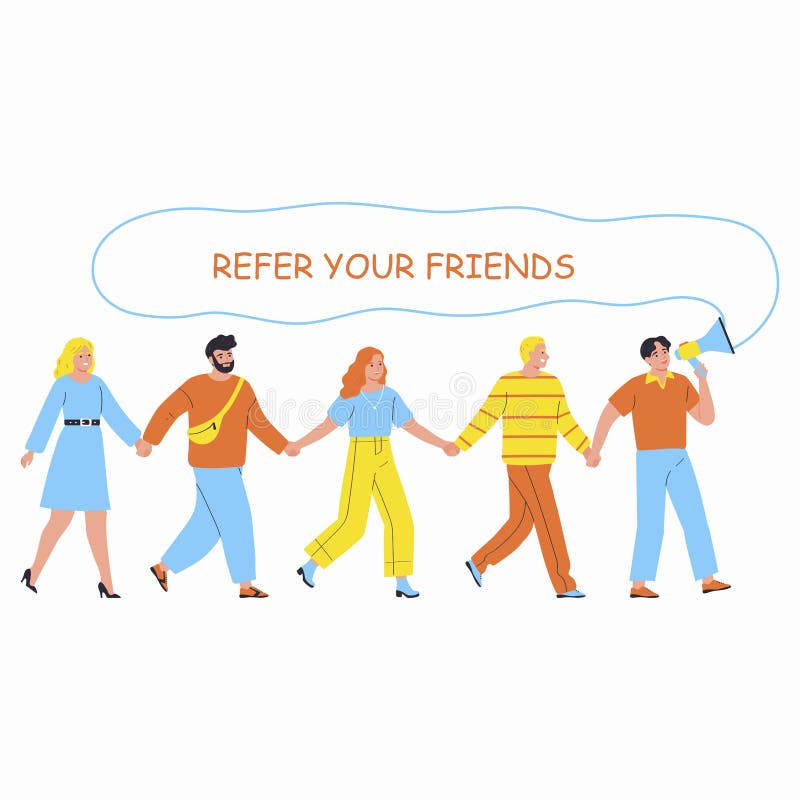 Group of People Hold Hands. Concept of Referral Marketing Stock Vector ...