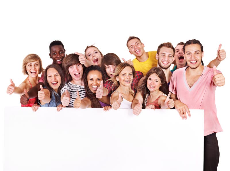 Group People Holding Banner. Stock Photo - Image of multinational ...