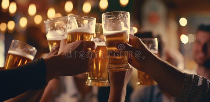 A Group of People Holding Beer Glasses at a Bar Stock Photo - Image of ...
