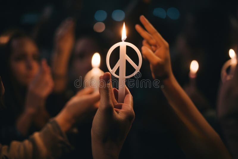 Anti-war, a Group of People Holding Candles in the Shape of a Peace ...
