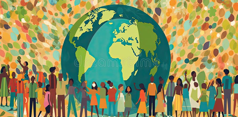 Group of People Holding Earth, in the Style of Environmentally Inspired ...