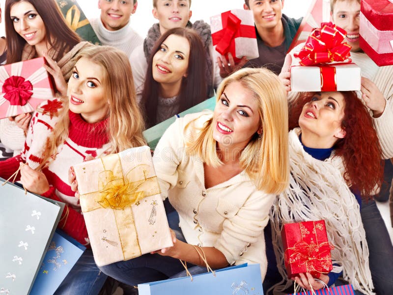 Group People Holding Gift Box. Stock Image - Image of girl, portrait ...
