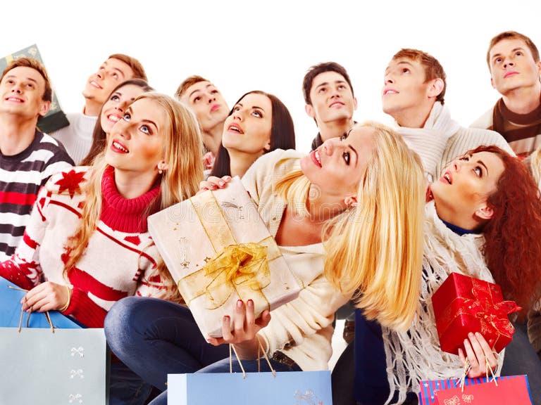 Group People Holding Gift Box. Stock Image - Image of gift, girl: 35353775