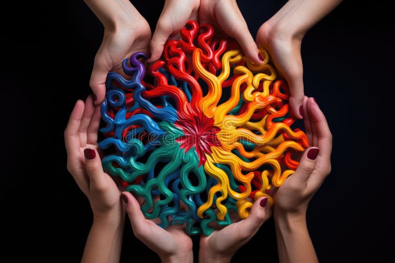 A Group of People Holding Hands Around a Colorful Object Stock Image ...