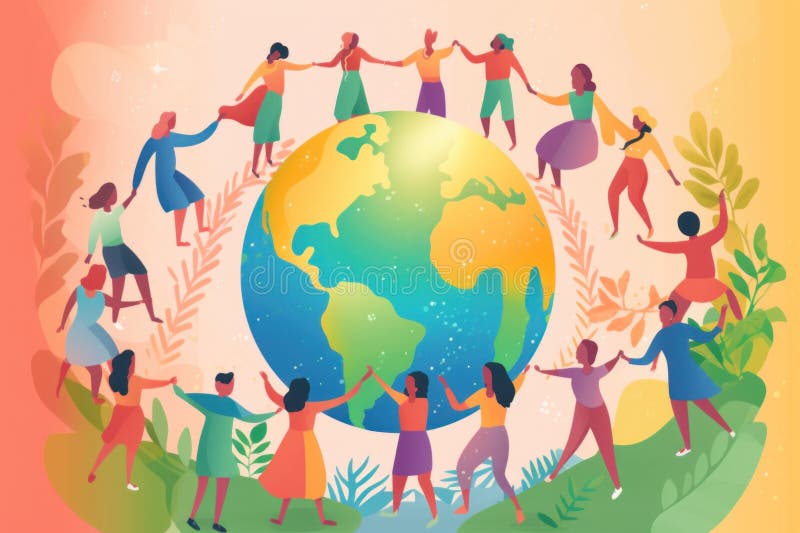 A Group of People Holding Hands Around a Globe. Generative AI Image ...