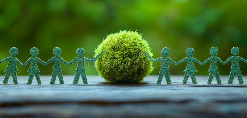 A Group of People Holding Hands Around a Green Ball Stock Photo - Image ...