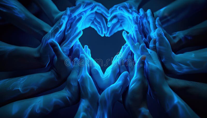 Hands of Unity, Multiple Blue Hands Forming a Heart Shape, Social ...