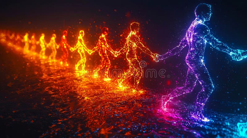 A Group of People Holding Hands in the Middle of a Group of Glowing ...