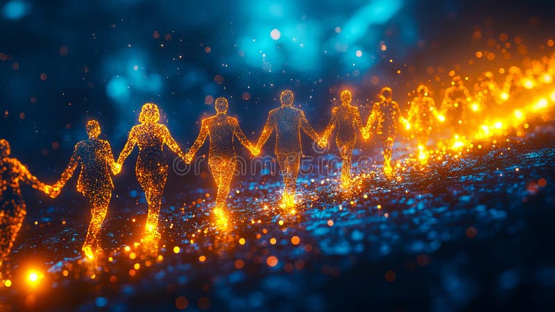 A Group of People Holding Hands in the Middle of a Group of Lights ...