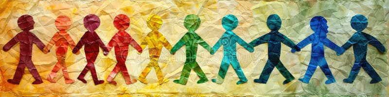 A Group of People are Holding Hands in a Rainbow Line Stock Photo ...