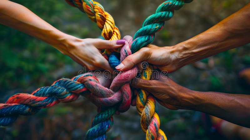 A Group of People Holding Hands with Ropes Stock Illustration ...