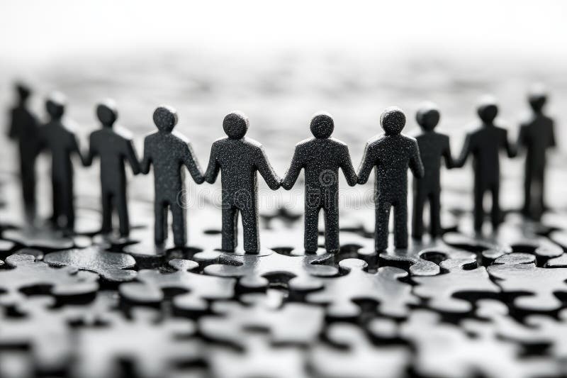 Group of People Holding Hands Standing on Jigsaw Puzzle Pieces Stock ...