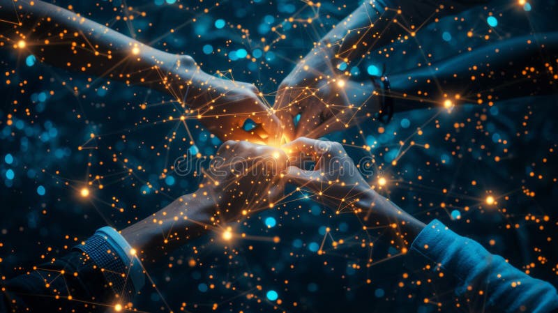 A Group of People Holding Hands Together with Glowing Lights, AI Stock ...