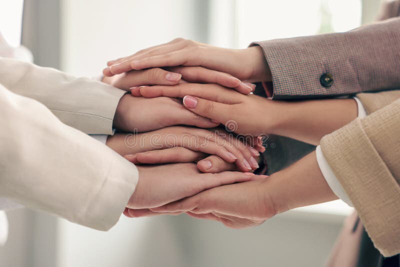 Group of People Holding Hands Together Indoors, Closeup. Unity Concept ...