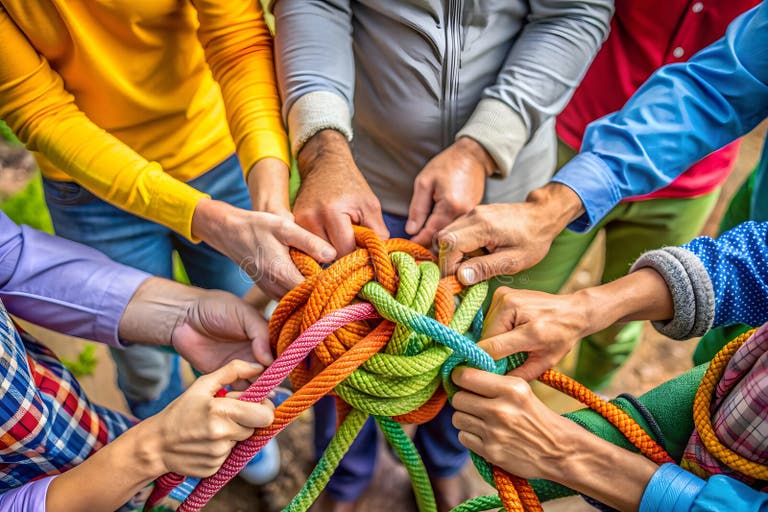 Group of People Holding Rope in Their Hands. Teamwork Concept. Stock ...