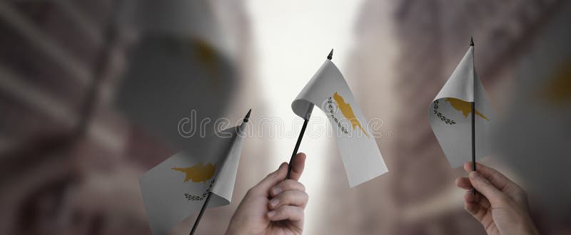 A Group of People Holding Small Flags of the Cyprus in Their Hands ...