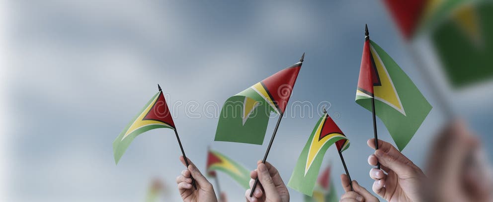 A Group of People Holding Small Flags of the Guyana in Their Hands ...