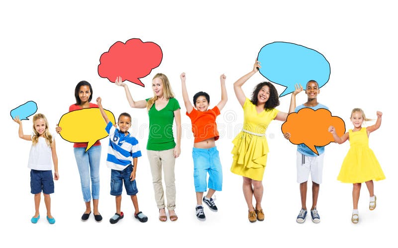 Group of People Holding Speech Bubbles Stock Photo - Image of child ...