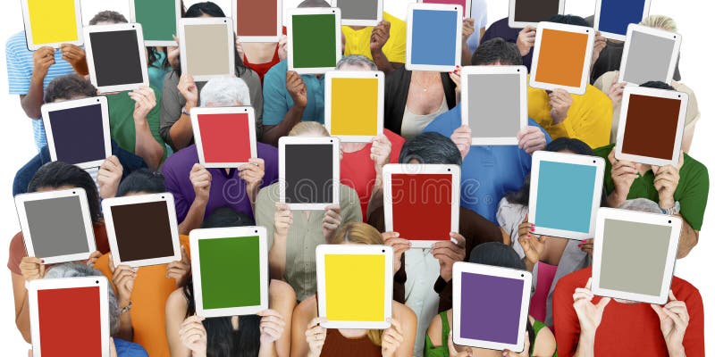Group of People Holding Tablets in Front of Faces Stock Photo - Image ...