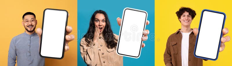 Group of People Holding Up Smartphone with Blank Screen Stock Image ...