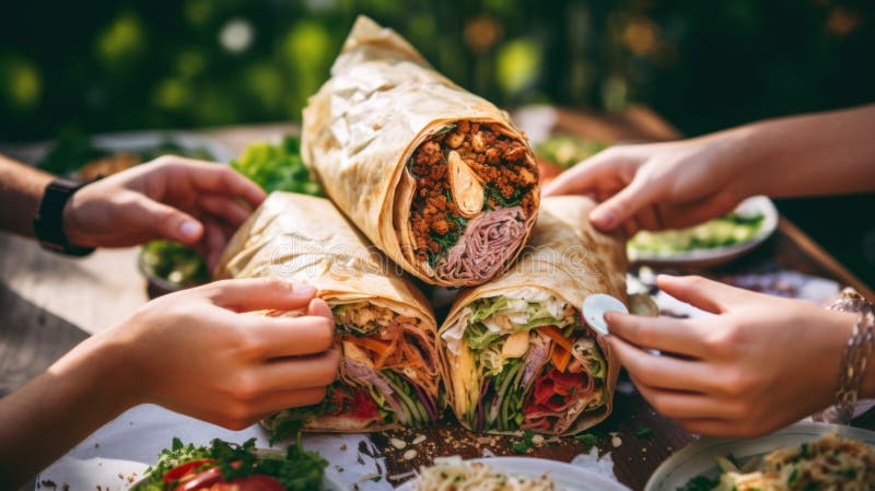 A Group of People Holding Wraps Over a Table. Generative AI Image ...